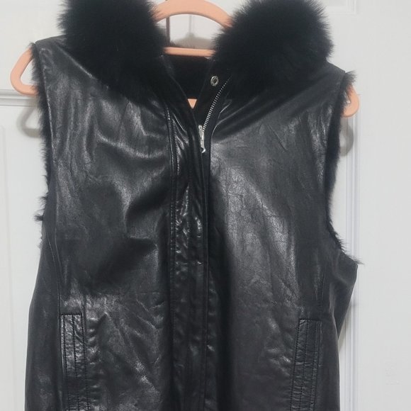 New York Look | Jackets & Coats | Leather And Fur Reversable Hooded ...